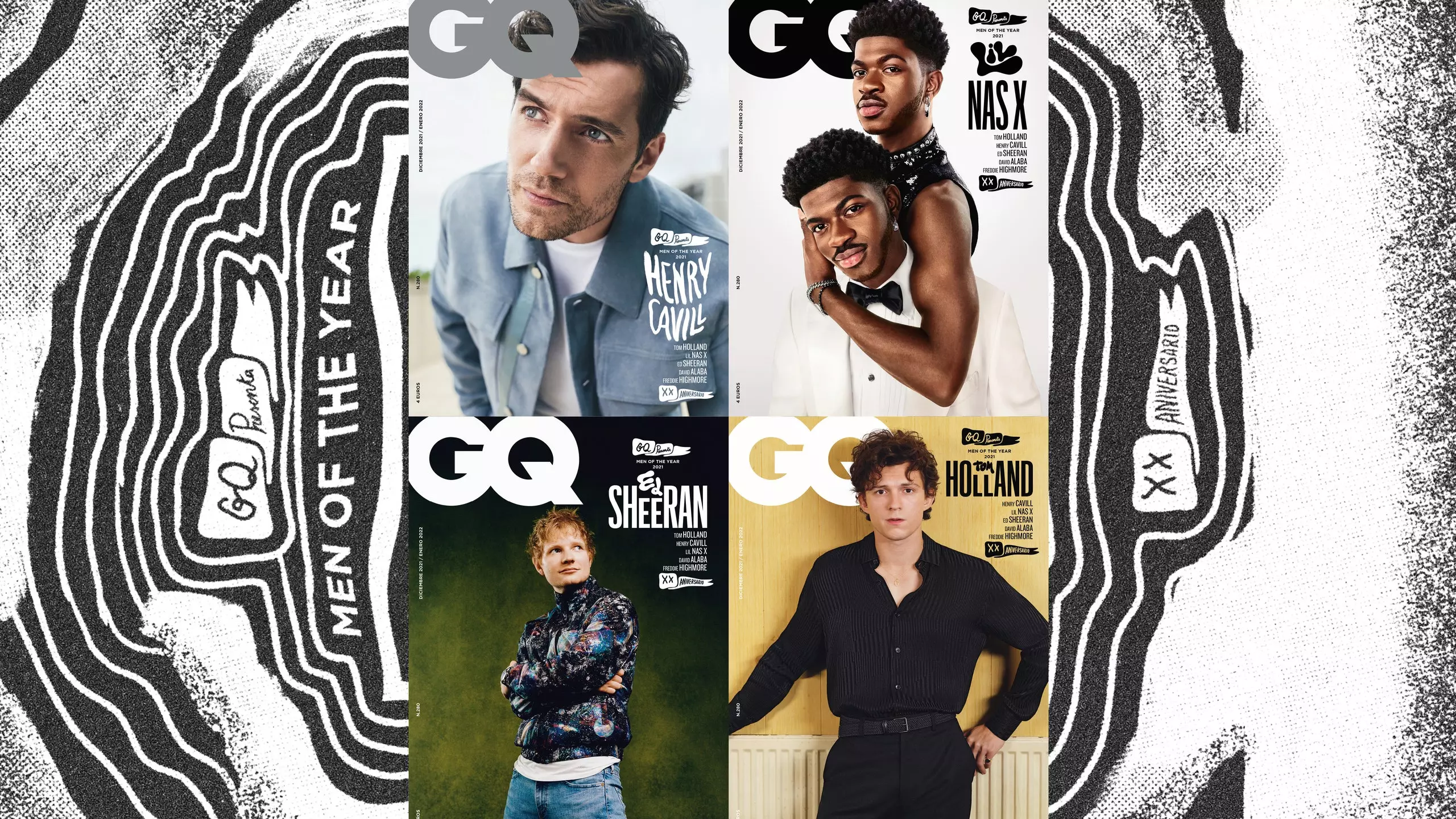 Henry Cavill Tom Holland Lil Nas X in Ed Sheeran pokrivata lika za decembrsko-januarsko številko GQ Spain