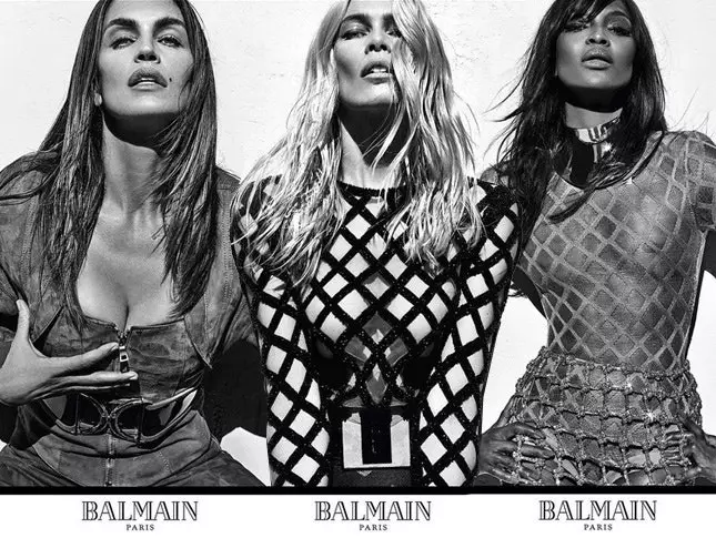 Balmain ss 2016 Claudia Schiffer Cindy Crawford Naomi Campbell