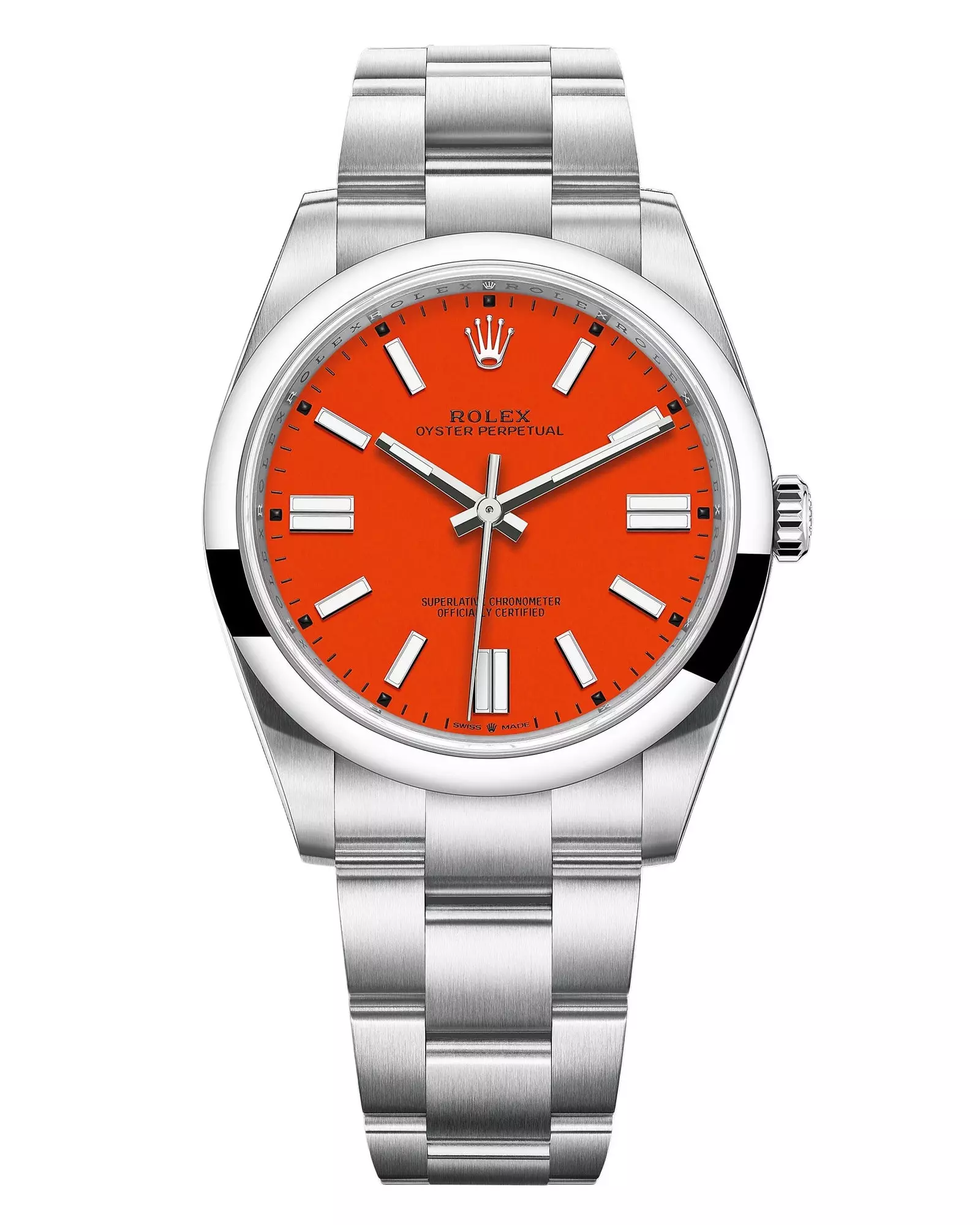 นาฬิกาสีเงินหน้าปัดสีส้ม