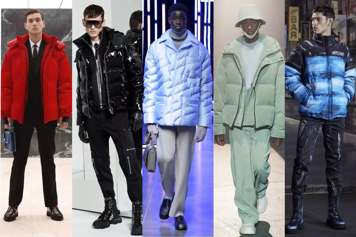 Daga hagu zuwa dama Fall Winter 2021 2022 tarin Louis Vuitton Les Hommes Fendi Solid Homme da Moschino.