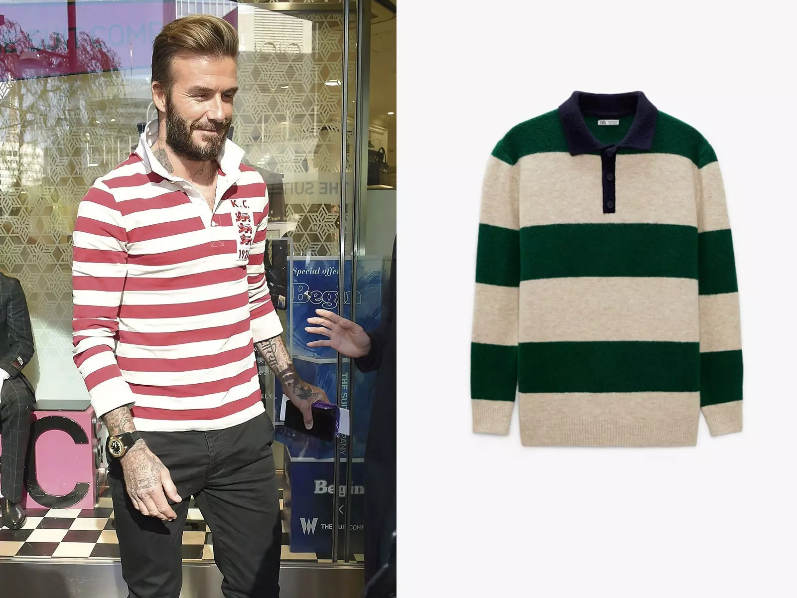 Nakasuot si David Beckham ng rugby polo shirt Rugby polo shirt mula sa koleksyon ng tagsibol ng tag-init 2022 ni Zara.