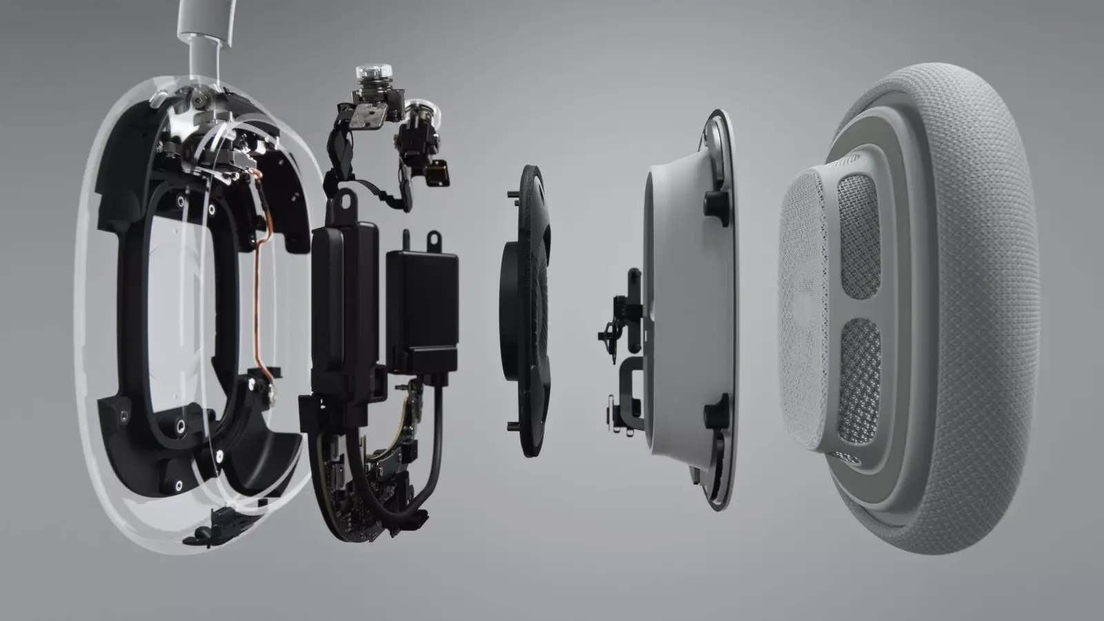 AirPods Max gaduh transduser dinamis 40mm dirancang Apple sareng motor magnét 2 cincin.