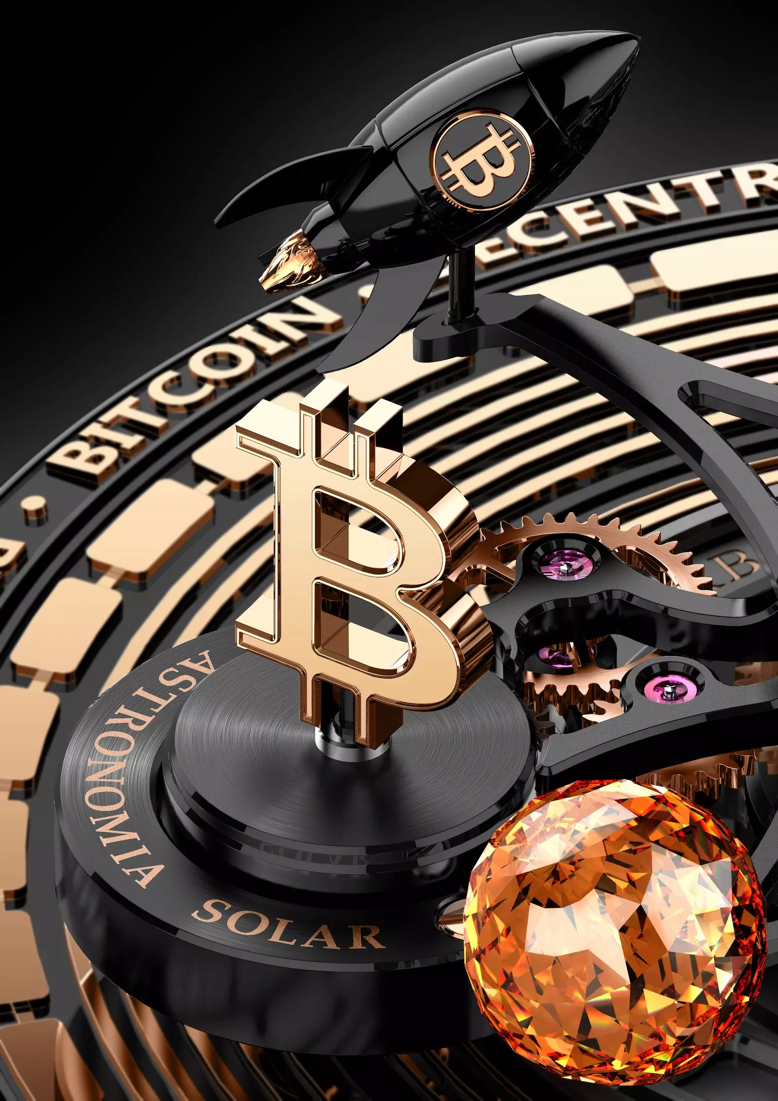 Logo Bitcoin B emas kecil.