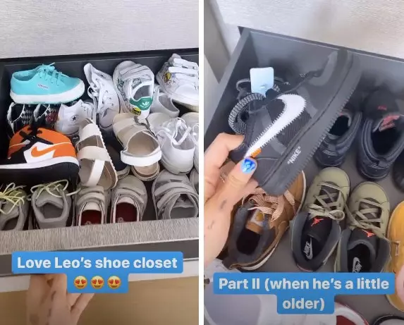 Instagram 故事中 Chiara Ferragni 展示了小萊昂內的鞋架。