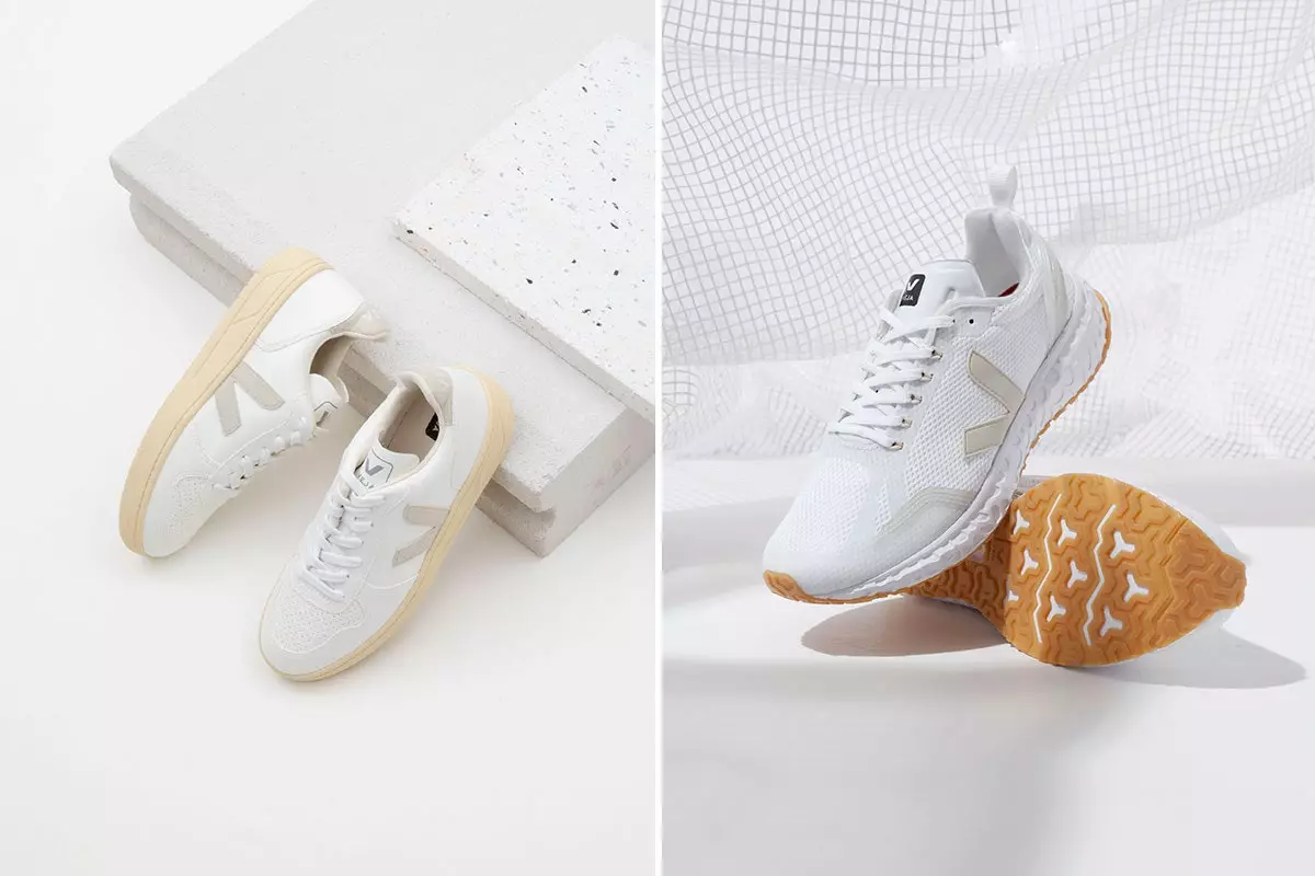 Di kénca sneakers Veja dijieun kalawan C.W.L. alternatif vegan pikeun kulit. Dina modél katuhu The Condor ...