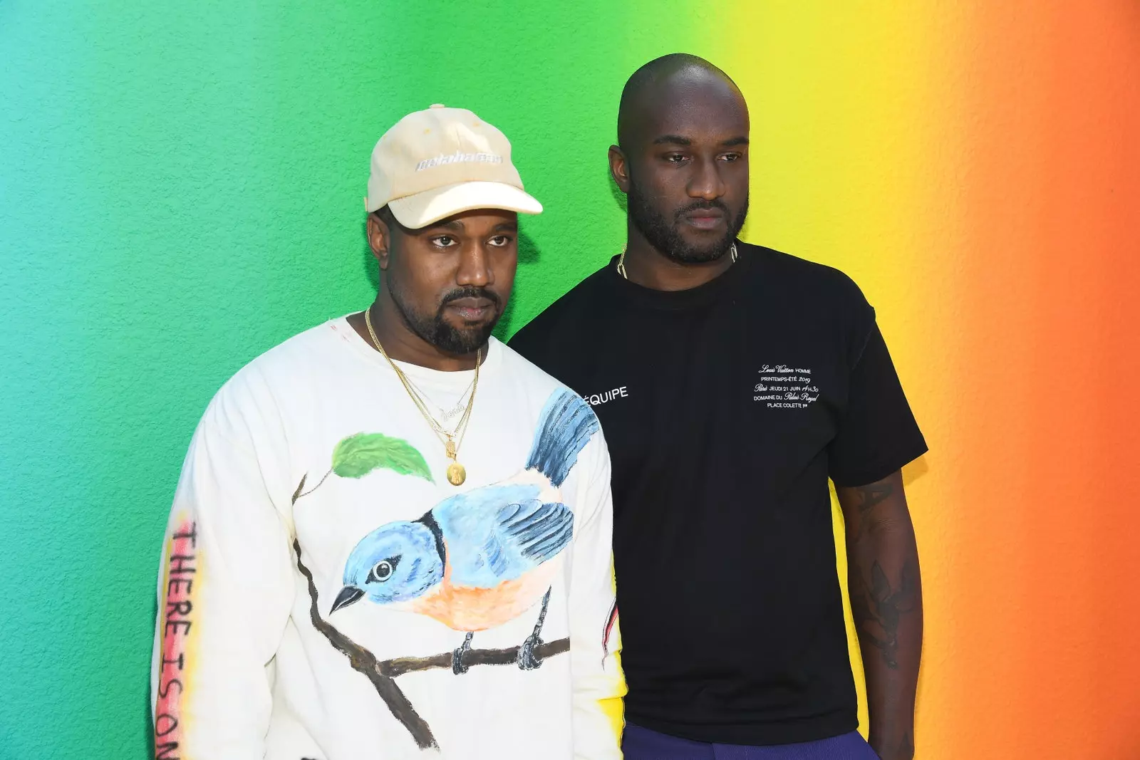 Kanye West agus Virgil Abloh tar éis seó Louis Vuitton Spring Summer 2019, an chéad chnuasach de chuid Mheiriceá...